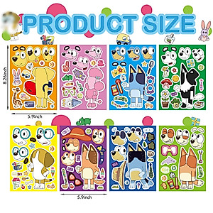 40-Piece Blue Make-a-face Stickers Pack, Make Your Own Stickers Fun Craft Project for Kids Teens, Mixed & Matched With 8 Designed Characters(5 of each) Stickers for Party Decoration, Reward, Decor,