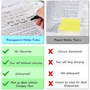BAYTORY 700 Sheets Transparent Sticky Notes, Clear Waterproof 3 x 3 inch See Through Memo Pad, Self-Adhesive Translucent Writable Index Tabs for Annotating Books, Office & School Study Supplies