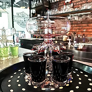 Shot Dispenser Party Drink Dispenser with 6 Shot Glasses Set - Acrylic Touchless Liquor Dispenser and Holder Shot Pourer for Beverage | Cider | Cocktail - Fun Bar Accessories Home Gifts (V2S LED)