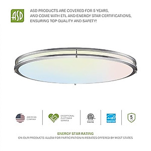 ASD LED 32 Inch Oval Flush Mount Light Fixture | 45W 3750LM 3000K-5000K 100-277V | 3CCT, Dimmable, Energy Star, ETL Listed | Close to Ceiling Double Ring Lamp, Low Profile Lighting | Nickel, 2 Pack