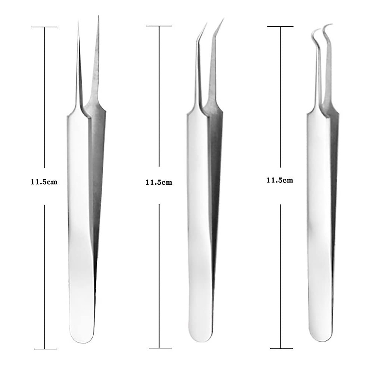 3 Pcs Stainless Steel Blackhead Splinter Remover Tweezers Blackhead Removal Needle Pointed Tweezers Ingrown Hair Tweezers
