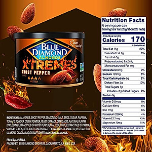Blue Diamond Almonds XTREMES Ghost Pepper Flavored Snack Nuts, 6 Oz Resealable Cans (Pack of 1)
