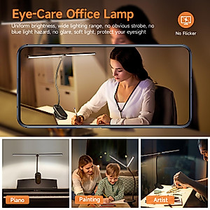 Mubarek Desk Lamp, 900LM Double Head Clip On Light, 30 Modes LED Desk Lamp, Dimmable LED Desk Light,360° Adjustable Clip On Lamp, Rechargeable Clip On Desk Lamp, Eye Care Clamp Table Light,Piano Lamp