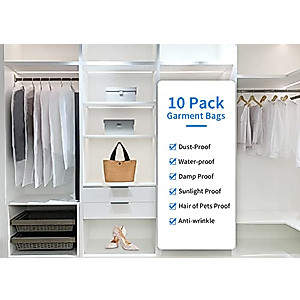 OUPAI Garment Bag for Hanging clothes, 40 inch Clear Full Zipper Suit Bags Breathable Dust Garment Cover for Closet and Cloth Storage Dustproof Closet Storage and Travel- 24'' x 40'' /10 Pack