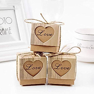 VGOODALL Rustic Candy Boxes,50pcs Wedding Favor Boxes,Love Kraft Bonbonniere Paper Gift Boxes with Burlap Jute Twine for Bridal Shower Wedding Birthday Party Rustic Wedding Christmas Decorations