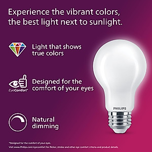 Philips LED A19 Ultra Definition Frosted Dimmable LED Light Bulbs - Flicker-Free 60w Light Bulbs with EyeComfort Technology - Daylight 5000K Lightbulb - 800 Lumen - E26 Base - 4 Pack