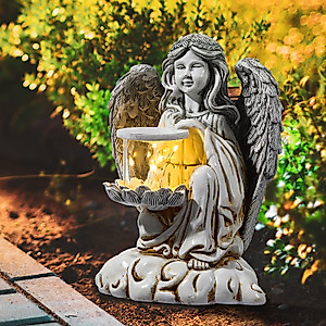 Angel Solar Garden Statue Solar Powered Fairy Praying Angel Figurine with Solar LED Angel Lights Decorations Waterproof for Home Garden Outdoor Decor Art Sculpture Ornament