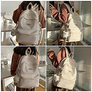 IECSHDU Kawaii Aesthetic Laptop Backpack Large Capacity Casual Daypack Cute Plush Pendant Simple Design Laptop Bag Supplies (Beige/White)