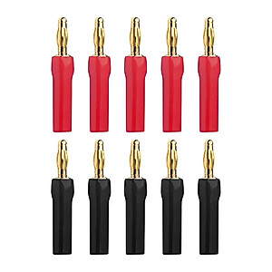 VCELINK 4mm Speaker Banana Plugs-Open Screw Type, Insulated 24K Gold Plated Speaker Wire Banana Plugs Connectors (5 pair/10 pcs)