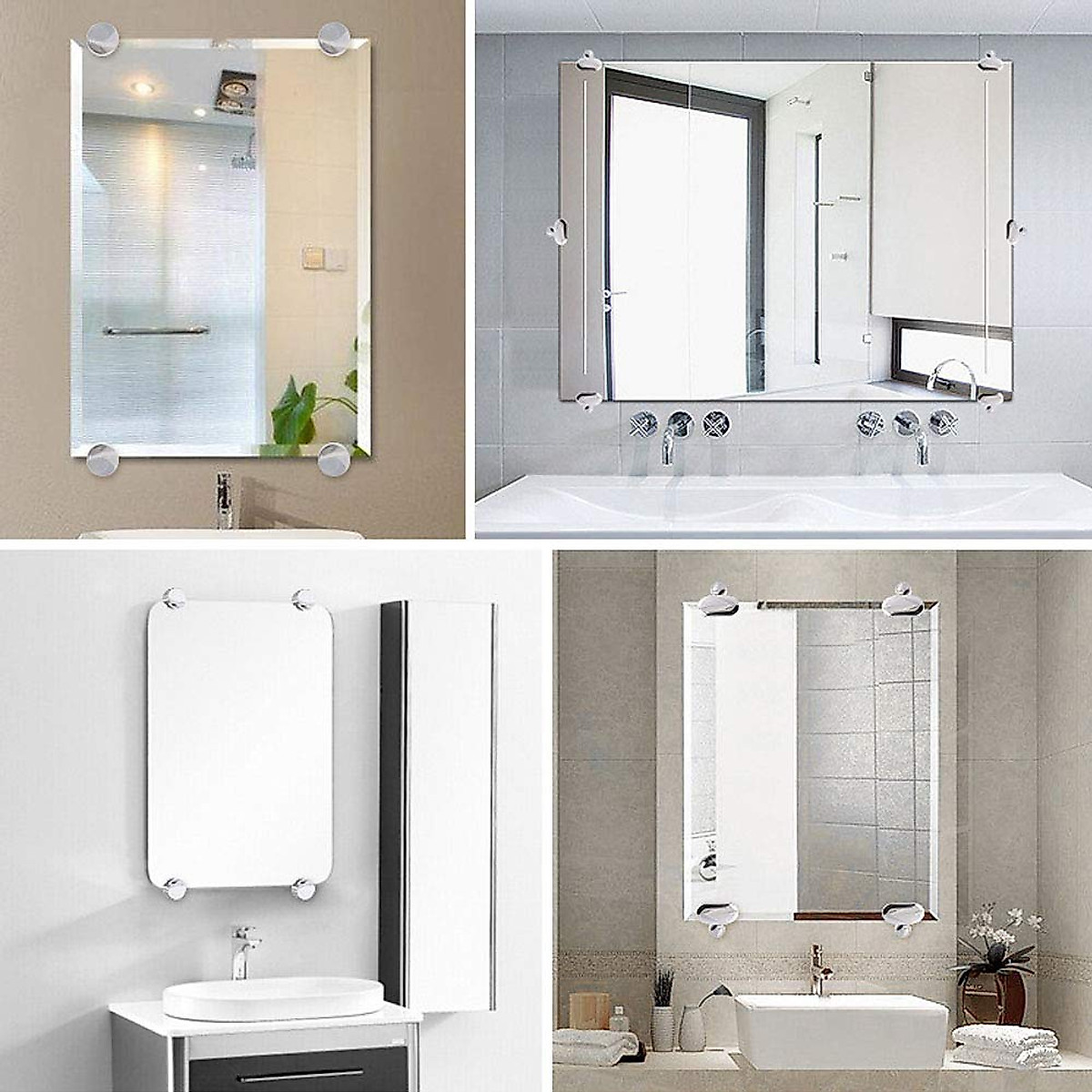 Wide Mirror Clip Set,Glass Shelf Bracket 4PCS, Polished Chrome