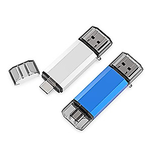 Aiibe 2 Pack 32GB USB 3.0 Type C Flash Drive High Speed Dual USB OTG Flash Drives Memory Stick Thumb Drive for Computers & USB-C Smartphones (2 Mixed Colors: Blue Silver)