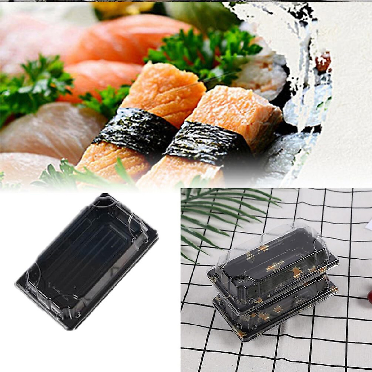 Luxshiny 50Pcs Sushi Trays with Lids, Disposable Sushi Packing Box Sandwich Boxes Fruit Cake Carry Out Container Take Out Boxes