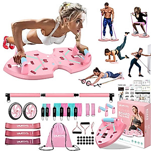 LALAHIGH Home Workout Equipment for Women, Multifunction Push Up Board, Portable Home Gym System with Resistance Bands,Ab Roller Wheel, and 20 Gym Accessories, Professional Strength Training Exercise