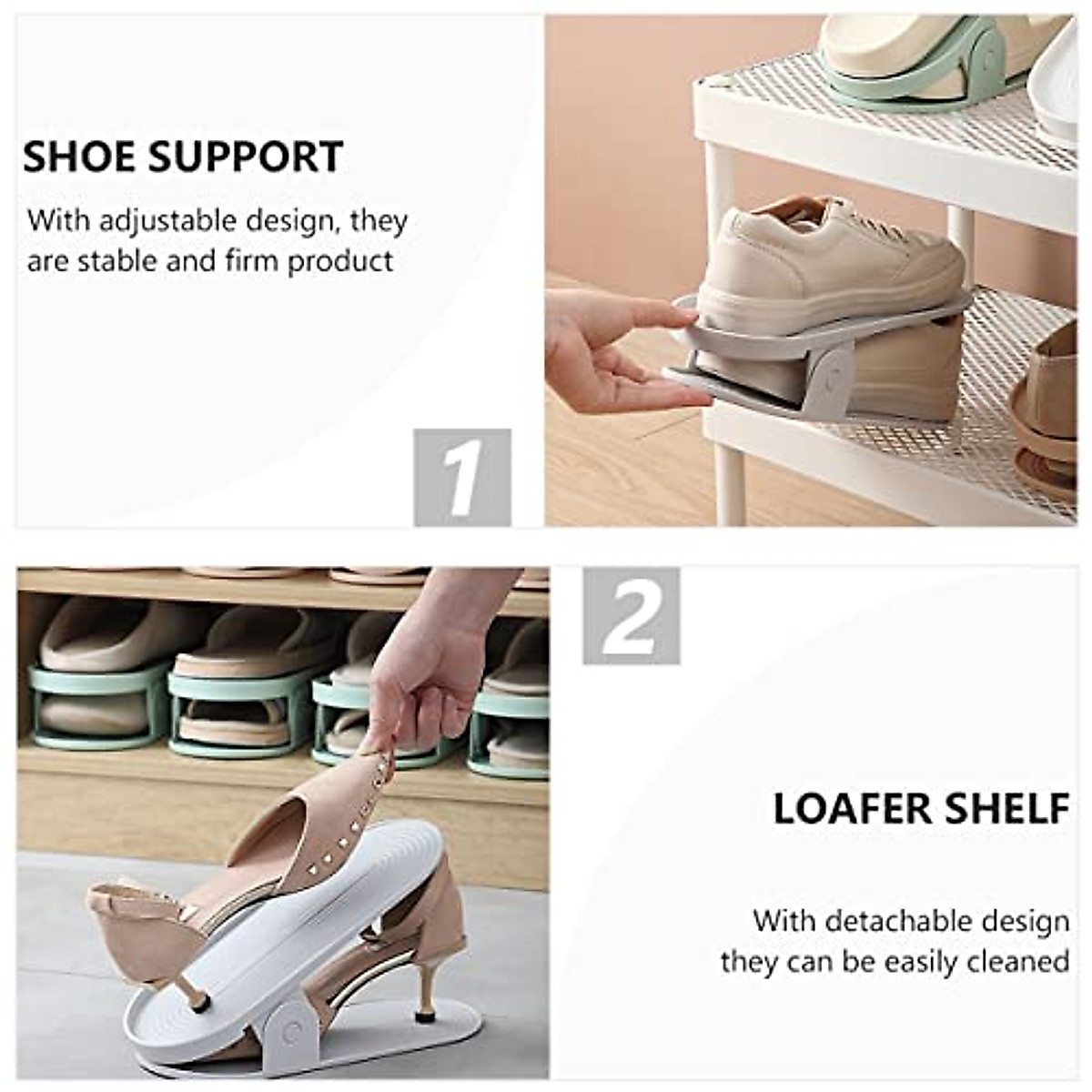 Baluue 6 pcs Shoe Small Rack Stacker High Stand Shoes Support Removable Slipper Plastic Slots Saver Cabinet Space-Saving Holder Organizer, Stands Layer Adjustable Heel for