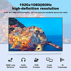 JCHICI HDMI KVM Extender Up to 150m-250m(500fts- 820fts), HDMI Extender Over Cat5e/6 with Loop Out Function, HD 1080P@60HZ, USB Keyboard Mose Support and IR Control