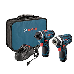 Bosch CLPK27-120 12V Max 2-Tool Combo Kit (Drill/Driver and Impact Driver) w/ 2 Batteries, Charger and Case and ITBHQC201 2 1/4", Impact Tough Quick Change Bit Holder