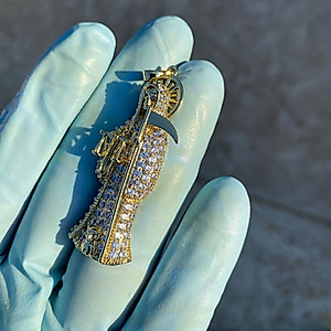 Bling Cartel La Santa Muerte Hip Hop Pendant Iced Charm Flooded Out 14K Gold Finish Small 2"