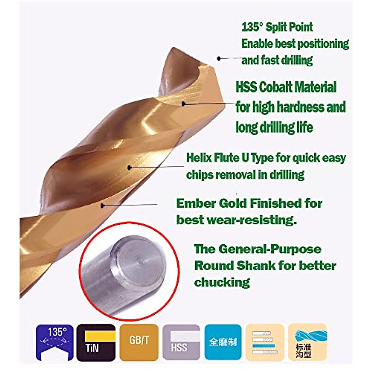 Hss Cobalt Drill Bit Set 1/8 in. x 6 in. Aircraft Extension Extra Long Deep Hole Drilling-5Pcs