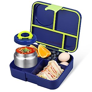 Bento Lunch Box for kids With 8oz Soup Thermo,Leak-proof Lunch Containers with 4 Compartment,Thermo Food Jar, BPA Free,Travel, School
