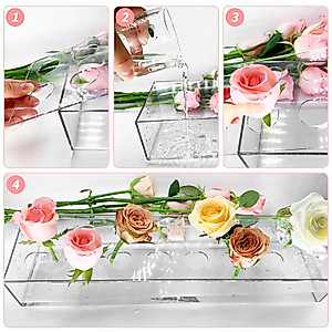 4Pcs Acrylic Flower Vase with 16 Holes,(15.8*4*2.4inch)Decorative Long Clear Vase Modern,Rectangular Acrylic Vases for Wedding Centerpiece Votives Box for Dining Table Reception Home Party Decorations