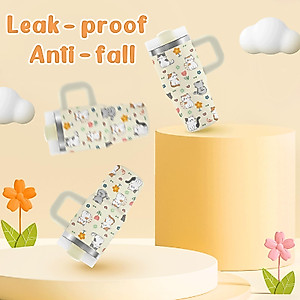 Cute Cat Gifts for Kids, Cat Tumbler with Handle and Straw for Kids 14 oz, Cat Lovers Gifts for Toddlers, Insulated Stainless Steel Cats Mug, Birthday Gifts for Girls Boys Daughter Son