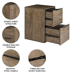 MAXCBD Nightstand Bedside Table Drawer Cabinet Wooden File Cabinet 2 Drawers Vertical Metal Frame Durable Sturdy Ertical Filing Cabinet with 2 Drawer Metal Frame Storage Tower Dresser