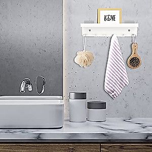 SCHANGMY Key Holder for Wall,Self-Adhesive White Shelf with 6 Hooks,Wall Mounted Key Rack and Mail Storage Tray