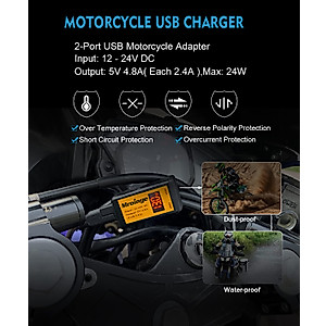 Motorcycle USB Charger, Mroinge 4.8A SAE to USB Adapter with Voltmeter & Ammeter, Quick Disconnect Plug with Dual USB Charger Perfect for Smart Device Charging, with ON/OFF Switch & Waterproof Cover