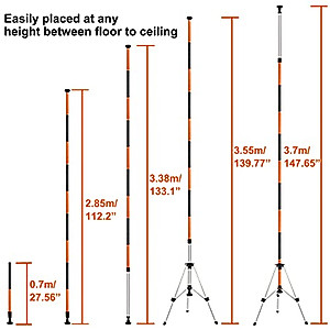 KEZERS Laser Level Pole with Tripod,12Ft./3.7M Telescoping Pole for Laser Levels,1/4”-20 Laser Mount for Rotary and Line Laser Level,Adjustable Pole and Tripod with 5/8”-11 Threaded Adapter-FLP370B