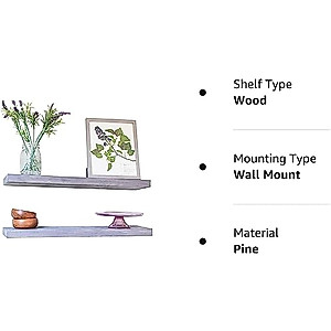 Willow & Grace Easily Mounted Floating Wall Barn Wood Shelves for Home Living Rooms and Bedrooms, Rustic Gray, 24 Inch, (Set of 2)