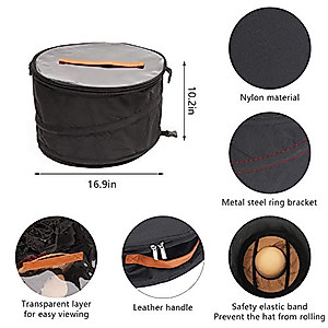 Foldable Hat Box,Round Hat Storage Box with Lid, Stuffed Animal Toy Storage Box, Large Pop-Up Hat Storage Bag, Men and Women Travel Hat box, 17 In Black