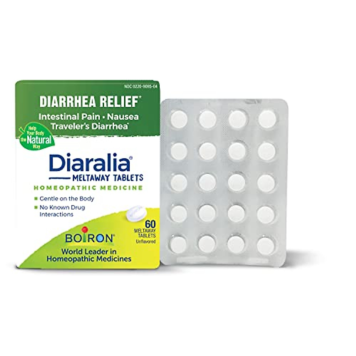Boiron Diaralia Tablets for Diarrhea Relief, Gas, Bloating, Intestinal Pain, and Travler's Diarrhea - 60 Count