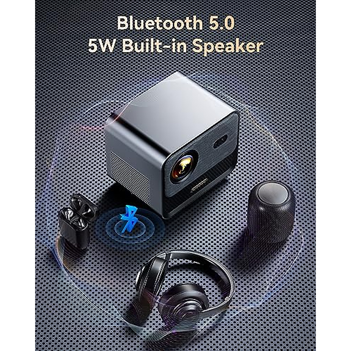 Projector 4K with WiFi and Bluetooth, SUREWHEEL Auto Focus 20000Lumens 800ANSI Outdoor Movie Projector, Native 1080P Portable Projector, 50% Zoom Home Theater Proyector for iOS/Android/TV Srick/PC