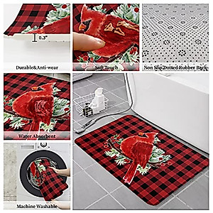 Libaoge Kitchen Mat Rug 1 PCS Christmas Robin Red Black Buffalo Plaid Runner Rug Anti-Fatigue Comfort Memory Foam Standing Mat Non-Slip Floor Door Mat for Bathroom Bedroom 20x47in
