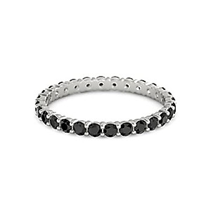 Black Spinel Round 2.50 MM Eternity 925 Sterling Silver Women Stacking Ring Jewelry (Sterling Silver, 6)