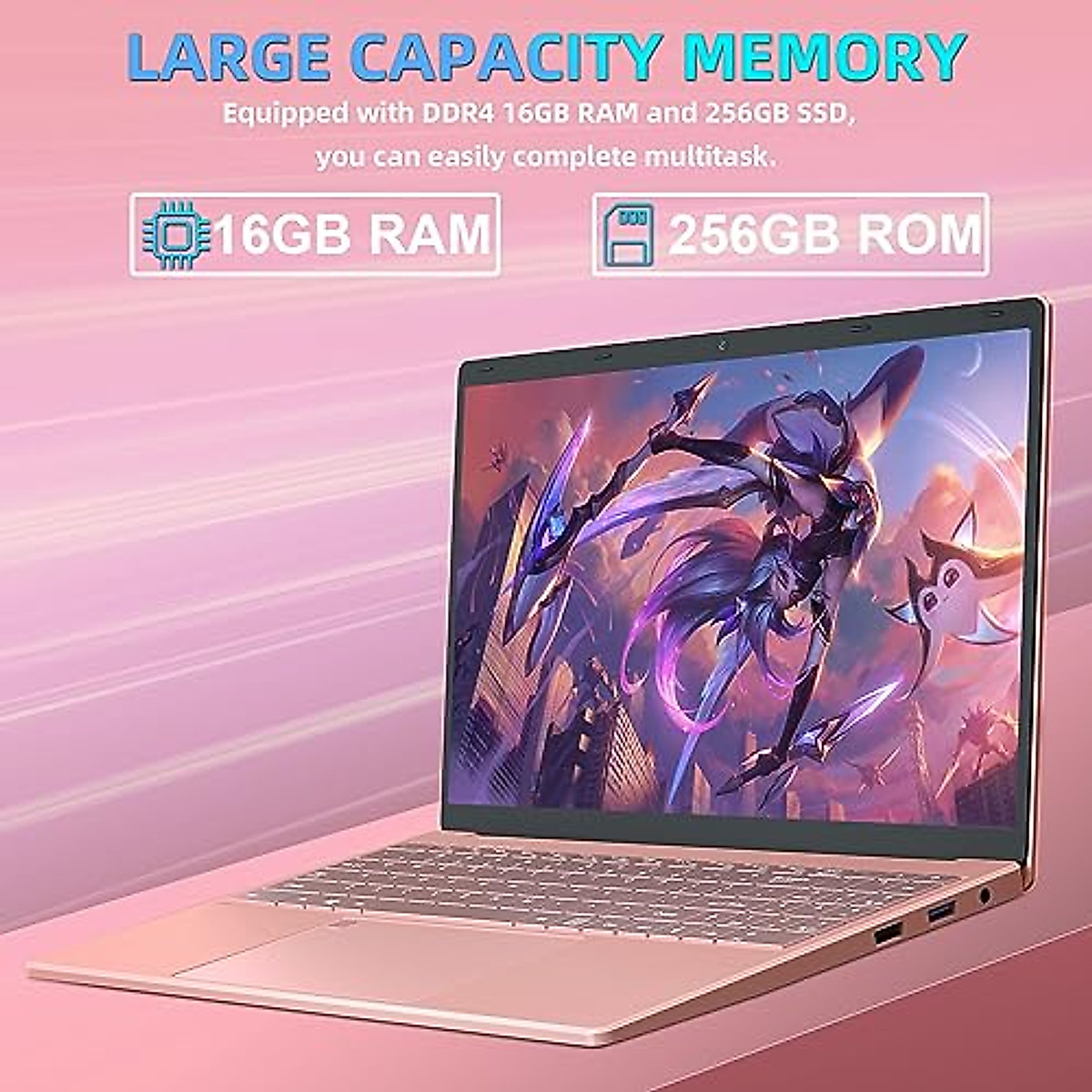 【Win 11 Pro/Office 2019】16 inch Laptop Narrow Bezels FHD (1920*1200) IPS Display, High Performance Celeron N5105 CPU, 16GB RAM, 256GB SSD, with Full Size Numeric Backlit KB, Rose gold (16G+256G SSD)