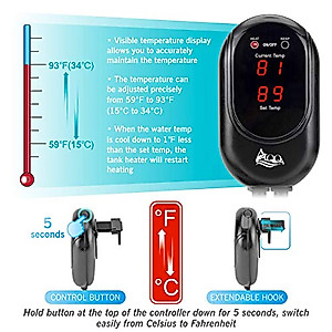 AQQA Aquarium Heater 200W for 45-80 Gallon Submersible Fish Tank Heater for Aquarium Betta Fish Heater Aquarium Thermostat Heater Freshwater and Saltwater (200W for 45-80 Gal)