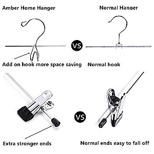 Amber Home 12 Pack Heavy Duty Add on Metal Pants Skirt Hangers, Stackable Add-on Metal Clothes Hangers with 2-Adjustable Clips, Cascading Clip Hangers Space Saving for Jeans, Slacks