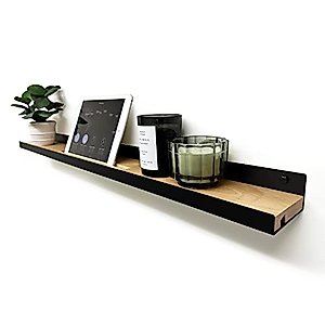Mitus Floating Shelf Wall Mounted - Modern Industrial Metal Channel Ledge Black with Rustic Wood Insert, 36 inch