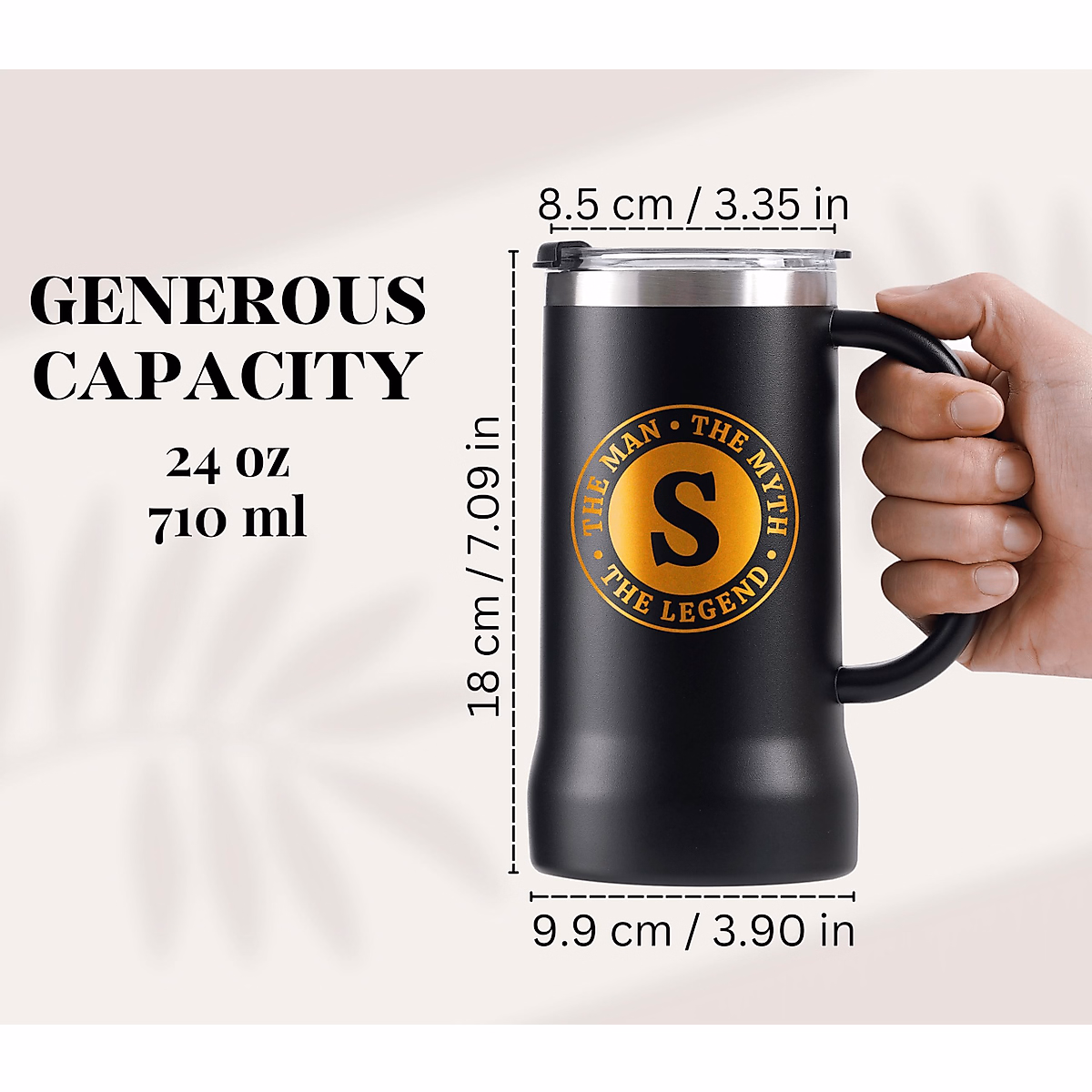 Onebttl Personalized Travel Mug with Handle, Beer Stein for Men, Funny Custom Alcohol Gifts for Beer Lovers, Unique Birthday Christmas Gifts for Him, the Man the Myth the Legend, B