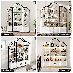 semoic Triple Wide 5-Tier Bookshelf, Extra Arched Bookcase with Storage Cabinet, Modern Etagere Bookcase Tall Open Display Shelf for Home Office