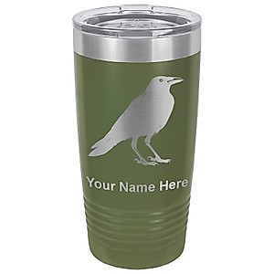 LaserGram 20oz Vacuum Insulated Tumbler Mug, Crow, Personalized Engraving Included (Camo Green)