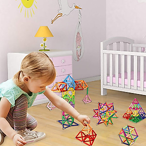 ELONGDI Magnetic Building Blocks, [ 132 Pieces ] Lengthen Building Sticks Set, Magnet Stem Toys Set Non-Toxic Building 3D Puzzle Boys Toys for Kids and Adult