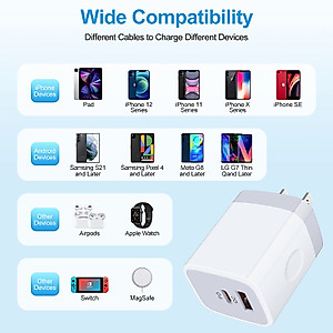 Super Fast Pixel 7a Charger Type C,20W USB C Wall Charger Dual Port Fast Charging Block & 6ft Android Phone Cable for Samsung Galaxy A54 5G,A14,A23,A13,A34,S23,S22,S21 FE,A53,A03s,Z Fold 4;Pixel 7 7A