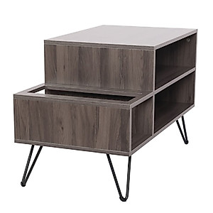 Gtouse Large Record Player Stand with 3 Cabinet, Mid-Century 3 Tier Display Stand Record Storage Turntable Stand Table with Metal Hairpin Legs for Living Room Bedroom Office, 34 x 18 x 21inches