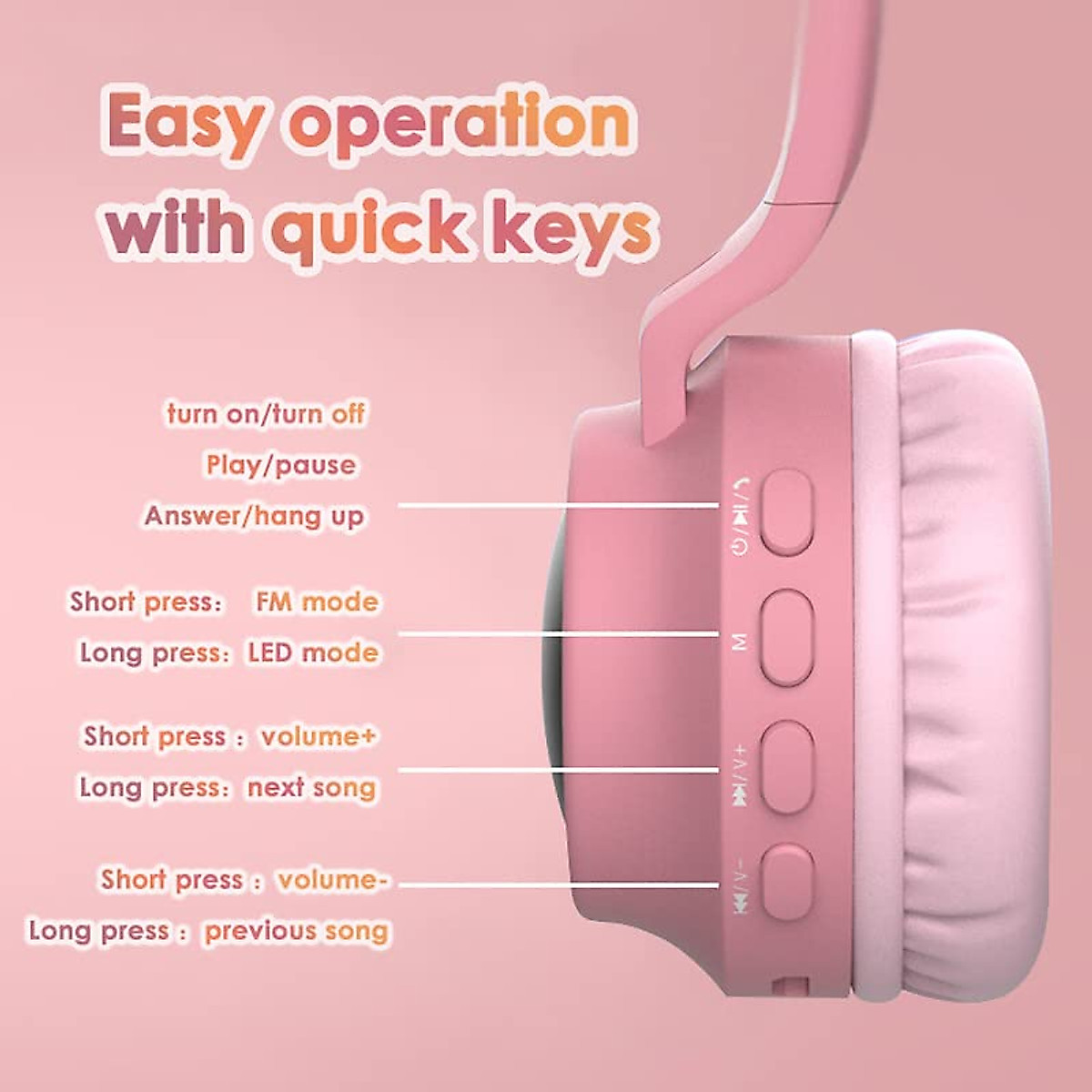 Cat Ear Kids Bluetooth Headphones Wired with Mic for School - Wireless Boy Girls Noise Cancelling Bluetooth Headphones Foldable Children Headsets for iPad Kindle Airplane Travel Tablet (Beige Pink)