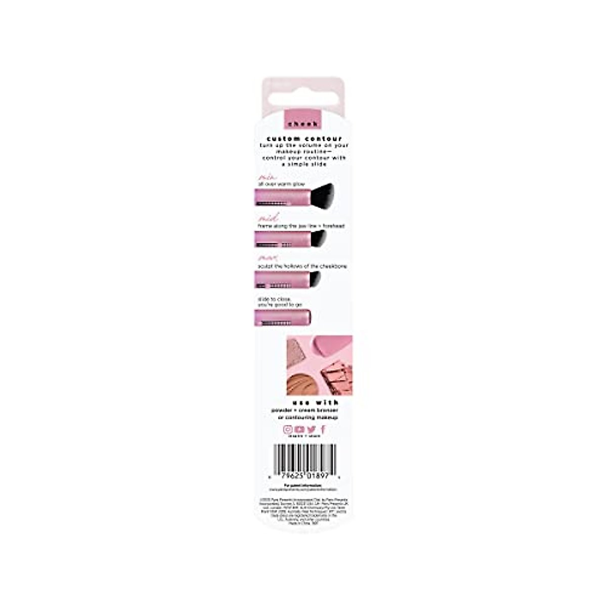 Real Techniques Custom Contour 3-in-1 Brush, Custom Slide For Bronzer & Contour Makeup, 3 Settings For Sheer, Medium, or Focused Application, Travel-Sized Kabuki, Cruelty-Free, 1 Count