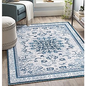 auruge 5x7 Area Rug Vintage Rugs for Living Room Soft Indoor Carpet Cozy & Fluffy Accent Rug Non-Slip Non Shedding & Machine Washable Area Rugs for Bedroom Dining Room Office Nursery,Blue