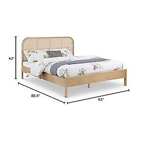 Meridian Furniture SienaNatural-Q Siena Collection Mid-Century Modern Queen Bed with Solid Ash Wood, Rich Natural Finish on Ash Veneer, Natural Cane, 63" W x 85.5" D x 43" H, Natural, Queen