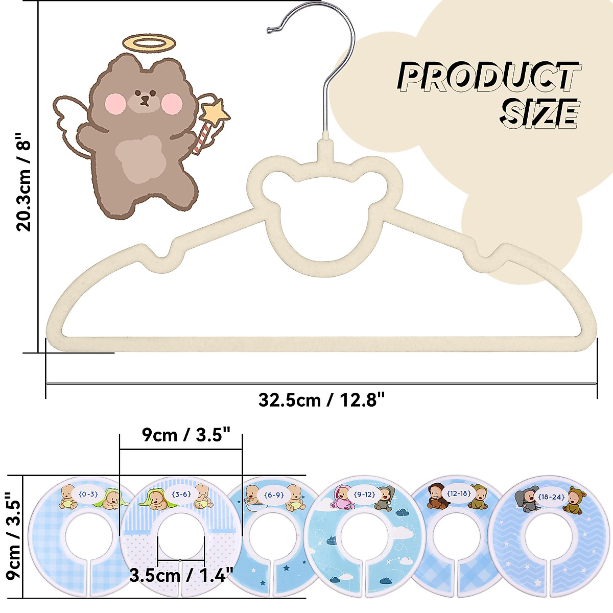 Kids Velvet Hangers 50 Pack, 12.8 Inch Non-Slip Baby Clothes Hangers for Closet, Ultra Slim and Stackable Space Saving Children Felt Hangers, Strong & Durable Kid & Toddler – Beige